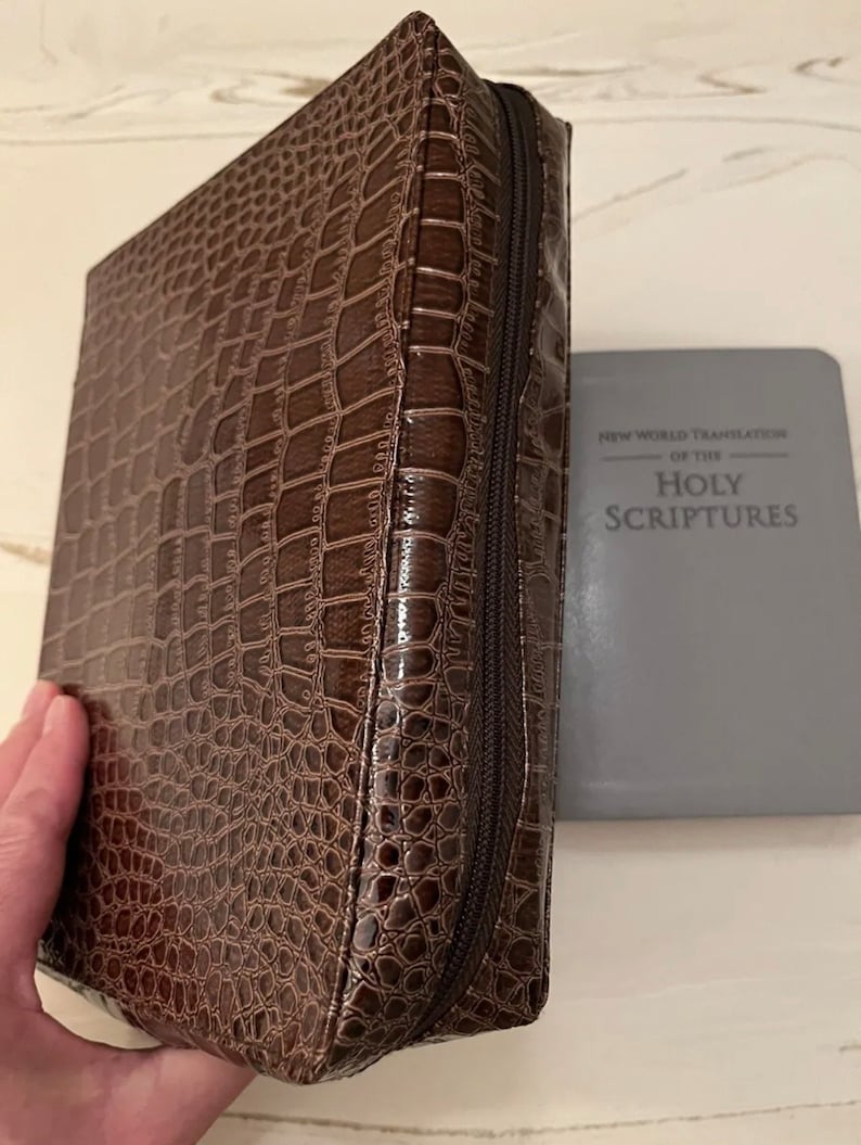 JW Large New World Translation Bible Cover, Brown Croc / Gator, Elder ...