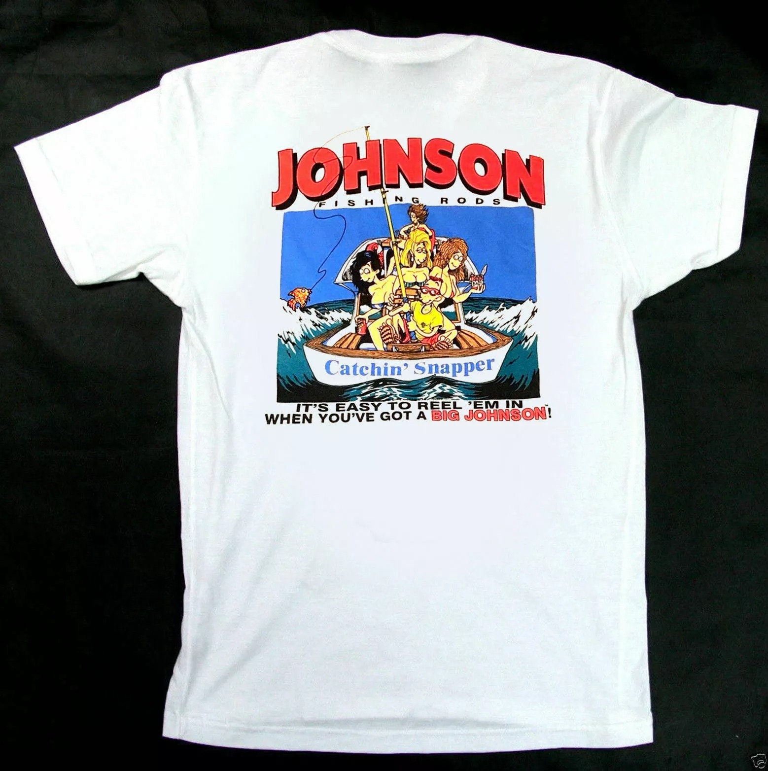New 90s BIG JOHNSON Fishing Rods Reel Front White T-shirt Size S-4X ...