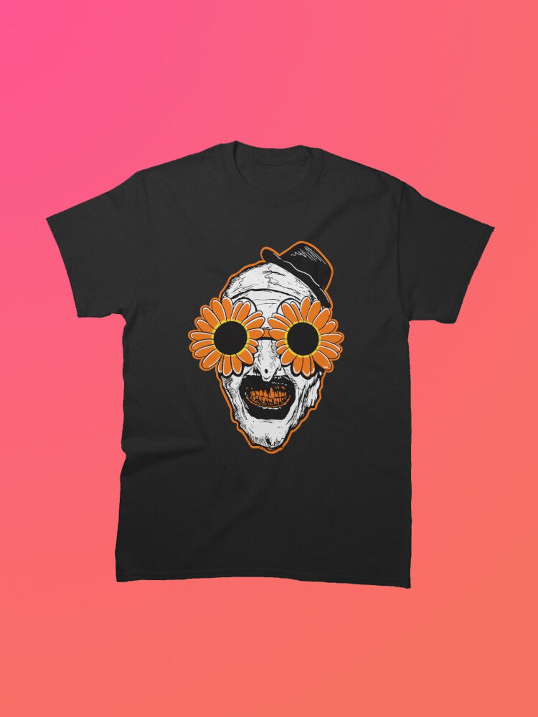 New Terrifier 2 Art the Clown Sunflower Sunglasses Horror Movie Black T ...