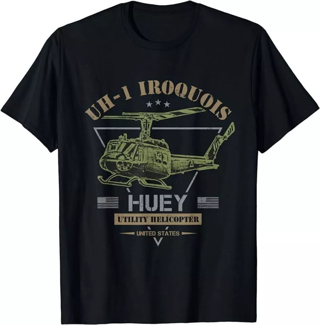 New UH-1 Iroquois Huey Helicopter Veteran Black T-shirt Size S-4X ...