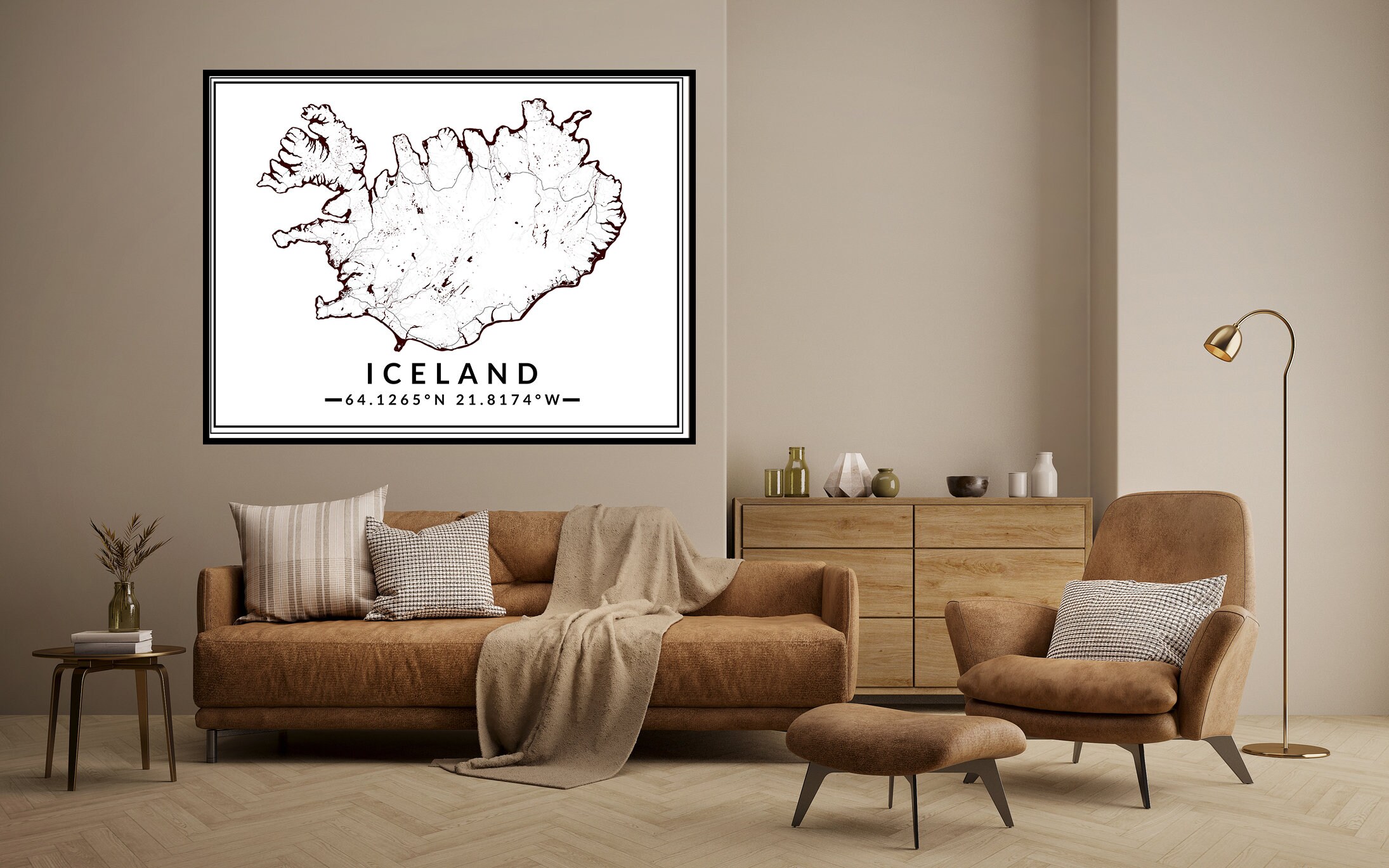 Carte Islande Hydrographique, Iceland Hydrographic Map, Affiche De ...