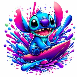 4 Stitch Splash Watercolor Png Sublimation, Cartoon Movie Png, Stitch ...