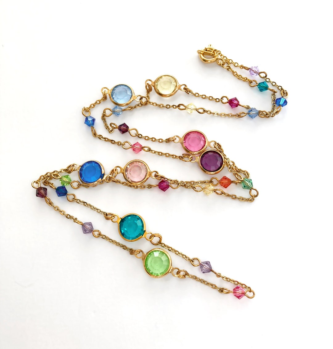 Swarovski Crystal Necklace, Rainbow Necklace, Gold Plated Chain ...