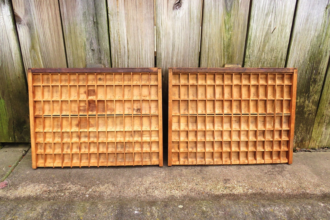 Two Printer's Trays, Vintage Wooden Typeset Drawers, and Multigraph ...