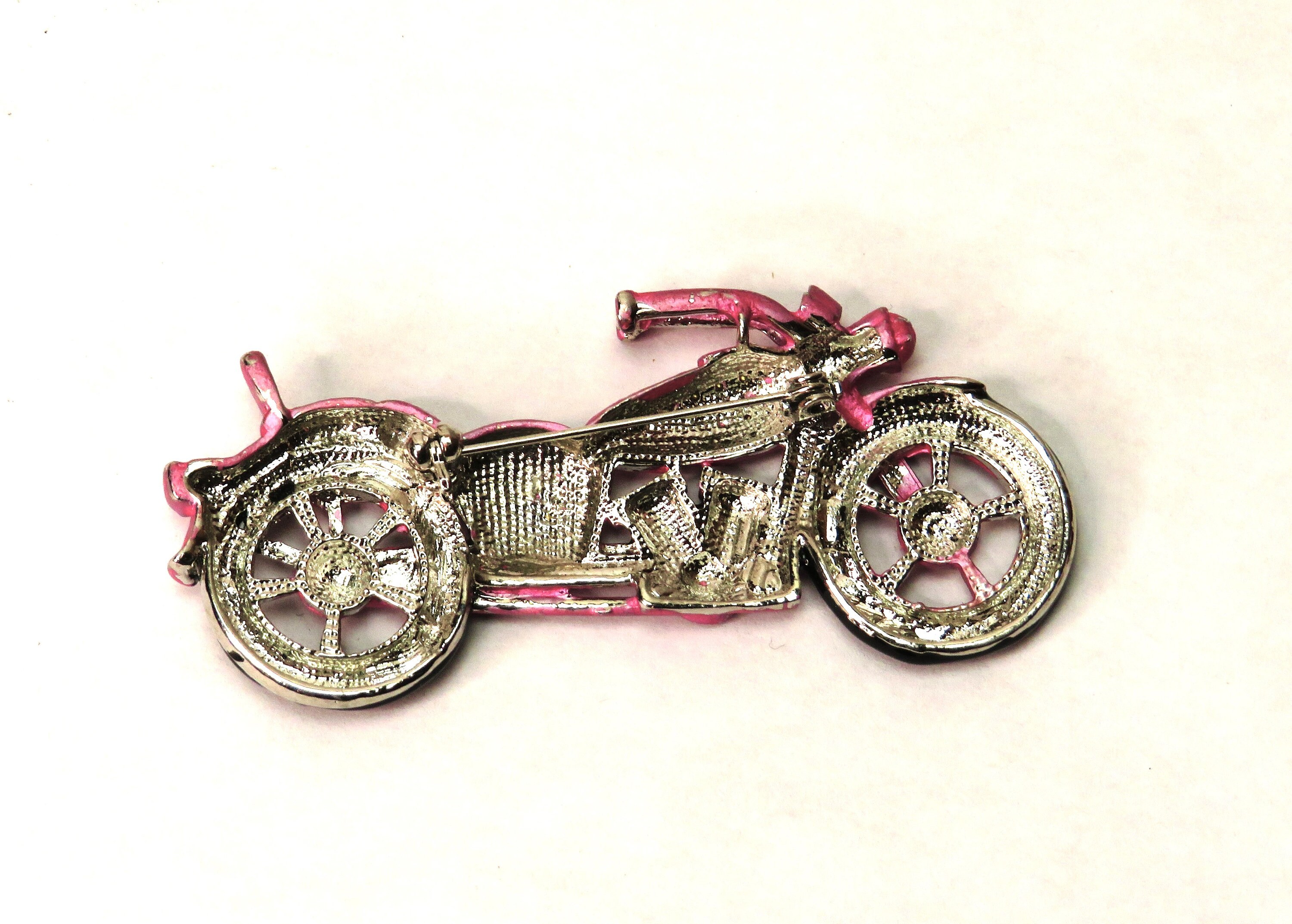 Pink Motorcycle Pin, Pink Rhinestone Motorcycle Brooch, Pink Motorcycle ...
