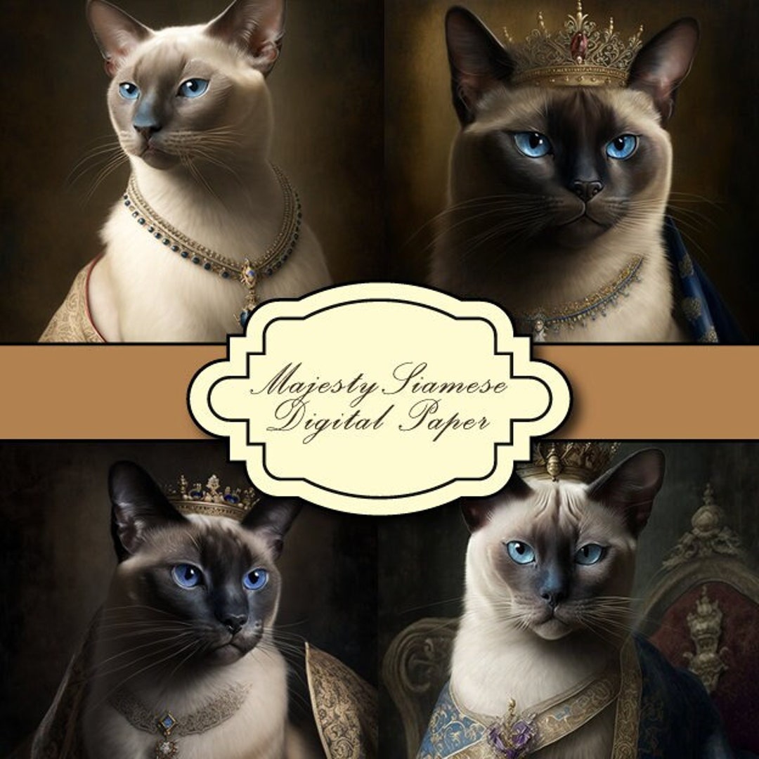 Cat Poster, Siamese Cat With Crown Art Printable Wall Art, Animal ...