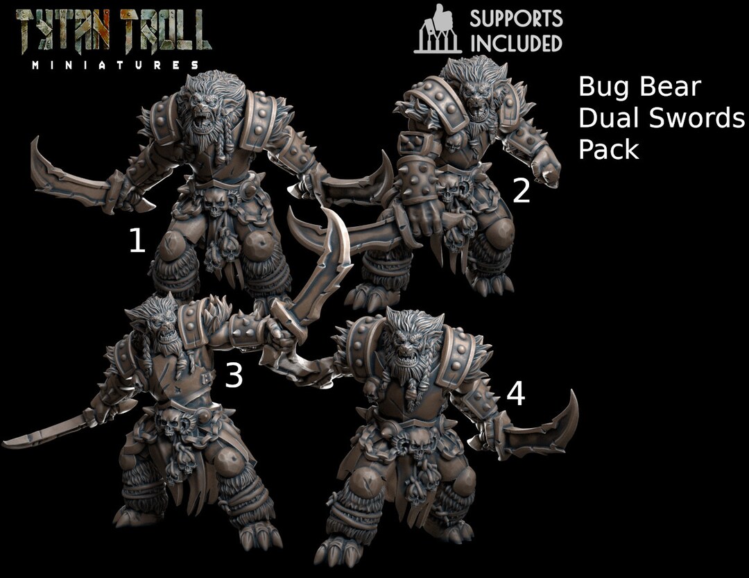 Bug Bear Dual Swords Pack by -tytantroll Miniatures- Printed in Resin ...