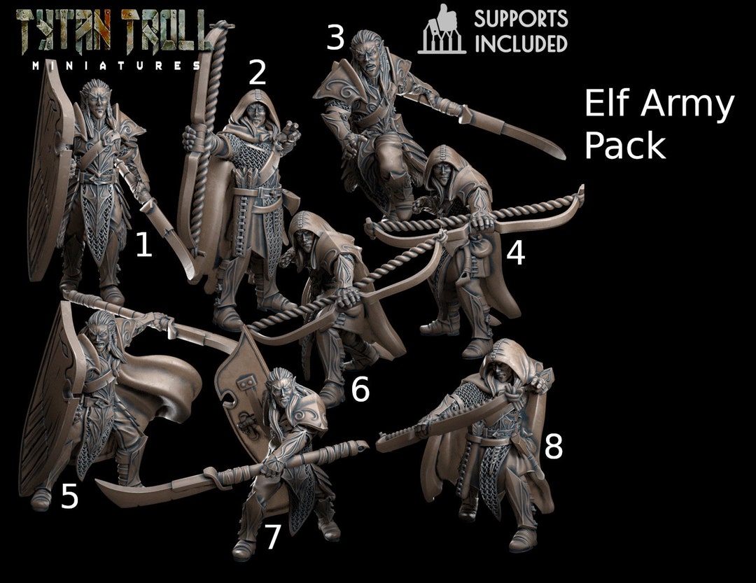 Pacchetto Elf Army di TytanTroll Miniatures stampato in resina DnD D&D ...