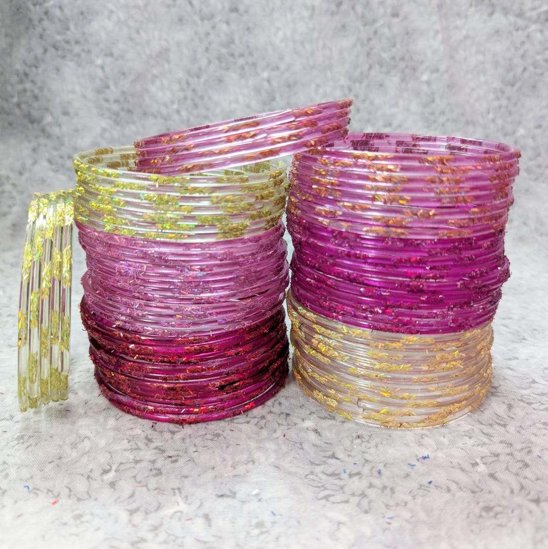 Size 2-12 XL - GLASS Bangles: Transparent Painted Base With Colorful ...
