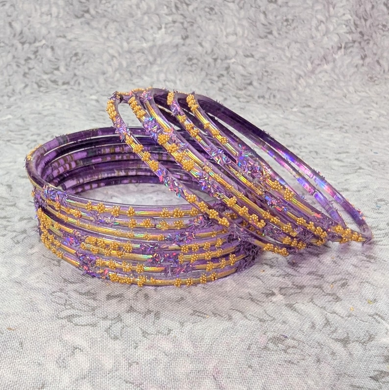 Size 2-6 Small - GLASS Bangles: Transparent Base W/ Holographic Gold ...