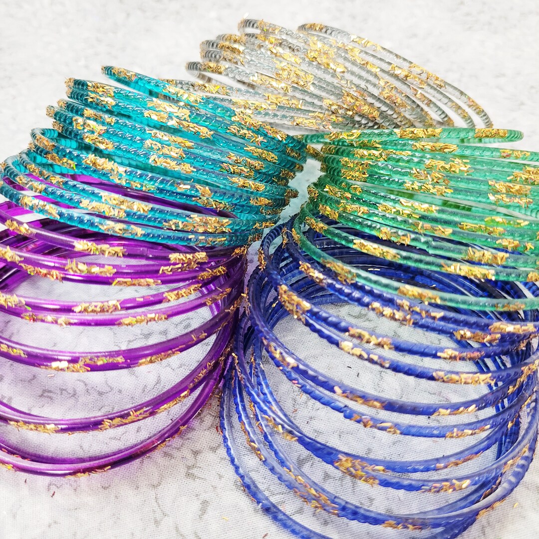 Size 2-10 ML - GLASS Bangles: Transparent Painted Base With Gold ...