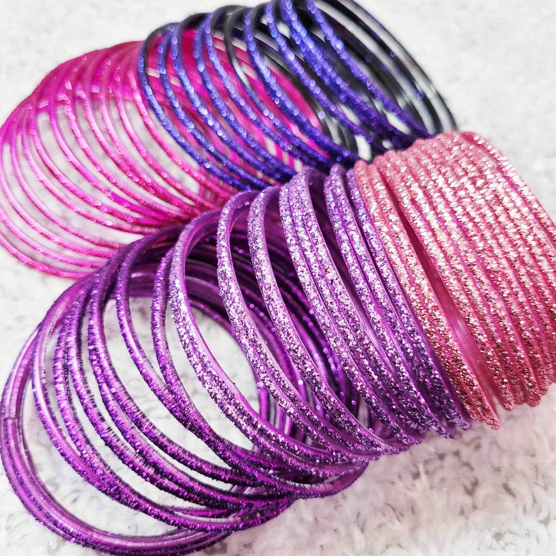 GLASS Bangles: Sparkling Glitter Bangles Size 2-10 ML 12 Pieces 1 Dozen ...