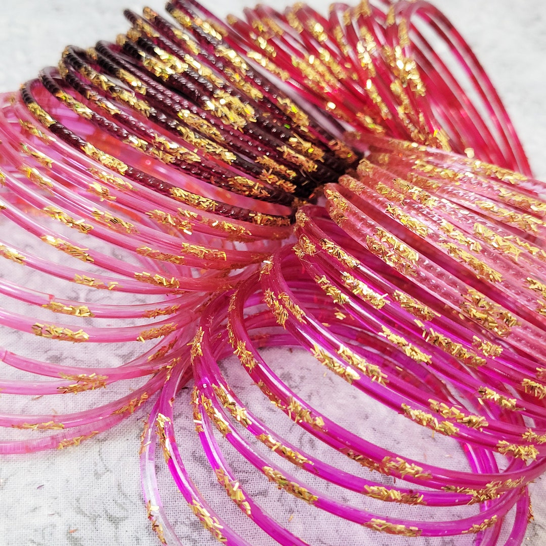 Size 2-10 ML - GLASS Bangles: Transparent Painted Base With Gold ...
