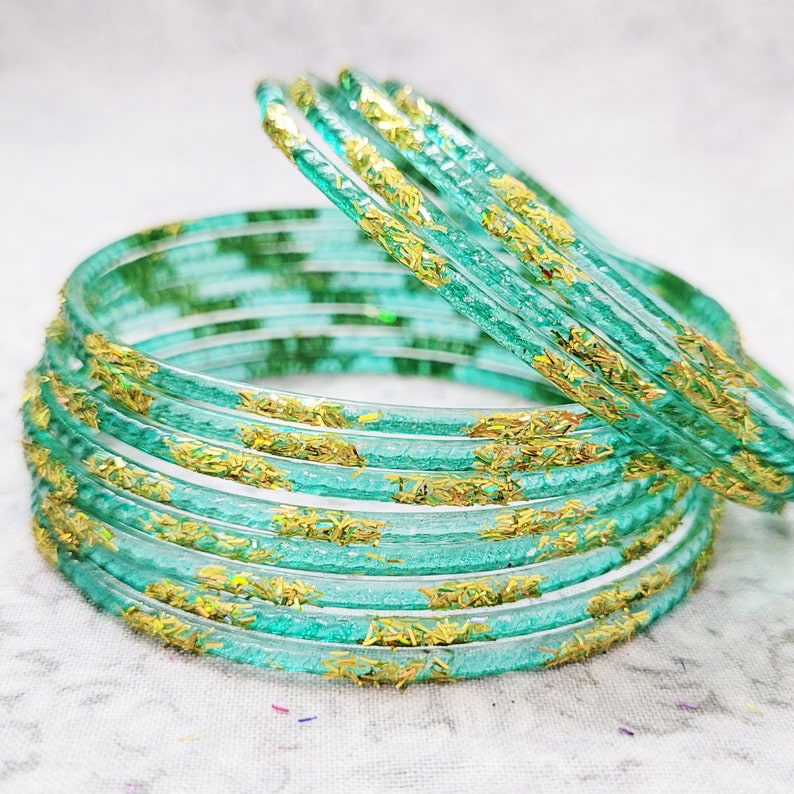 GLASS Bangles: Transparent Painted Base With Colorful Confetti Glitter ...
