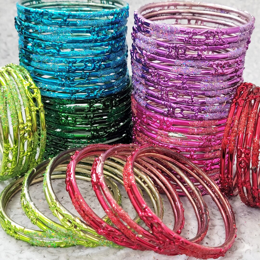 Size 2-10 ML - GLASS Bangles: End-cap Double Bangles Wedding Style - 6 ...