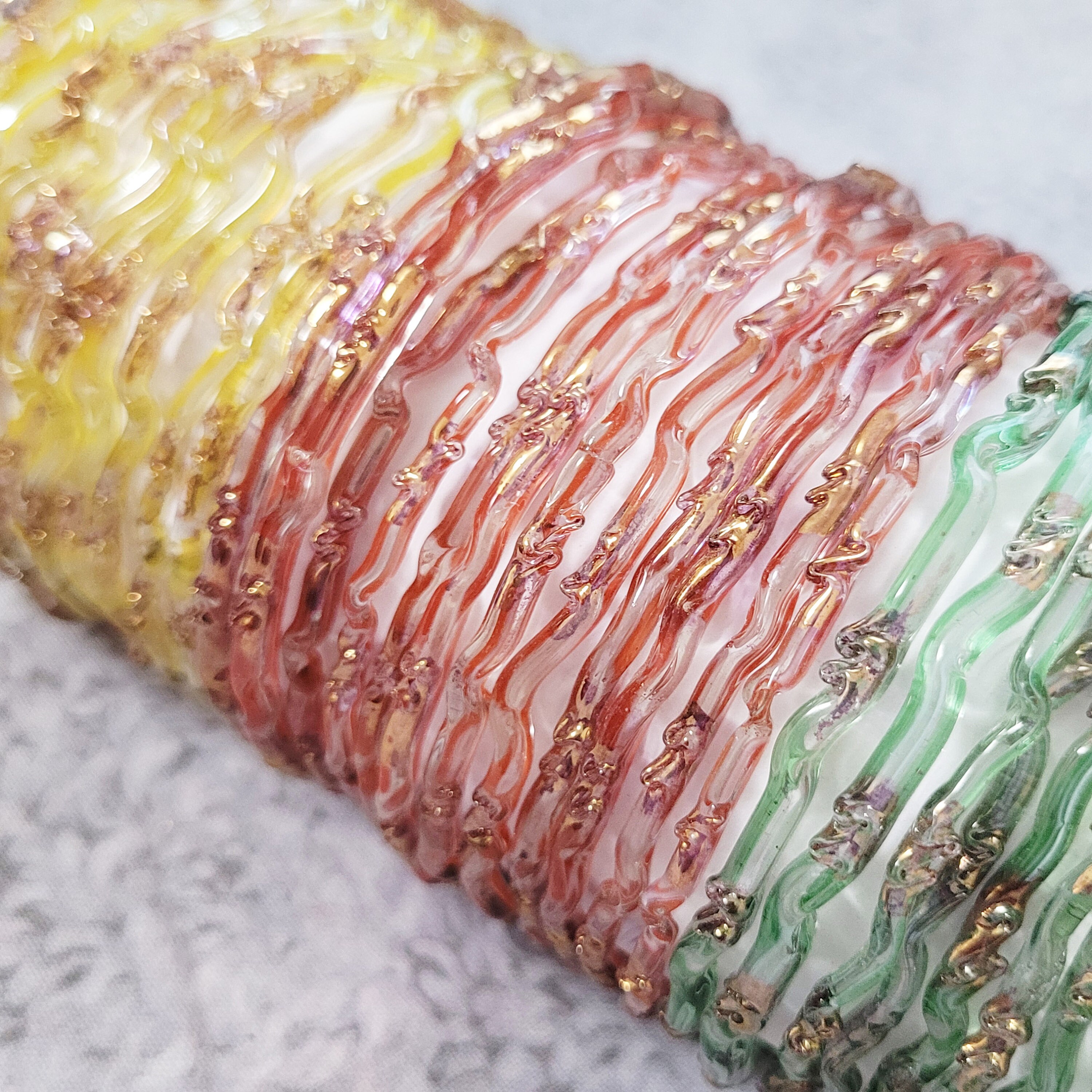 GLASS Bangles: Wavy Transparent Colored Glass Size 2-10 ML 12 Pieces 1 ...