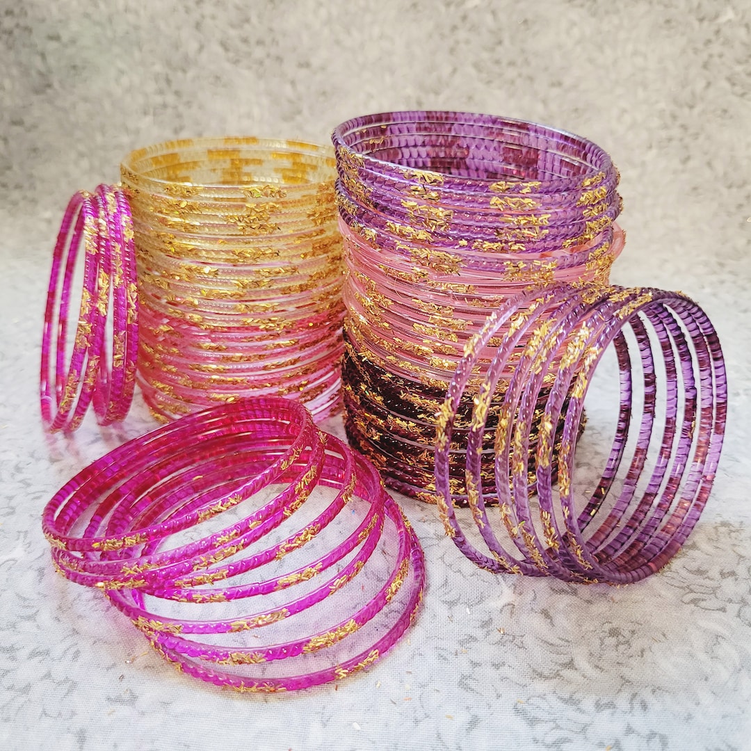 Size 2-6 Small - GLASS Bangles: Transparent Painted Base With Gold ...