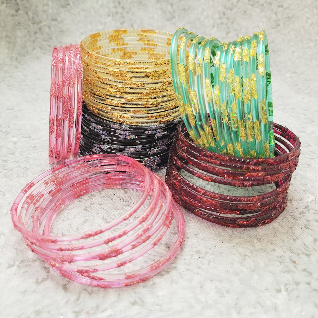 GLASS Bangles: Transparent Painted Base With Colorful Confetti Glitter ...