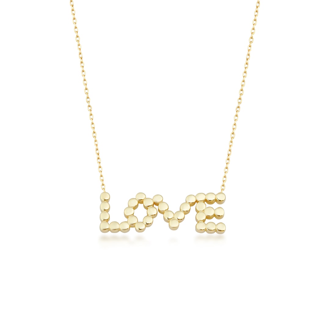 14k Gold Love Word Necklace, Minimalist Word Love Pendant, Valentines ...