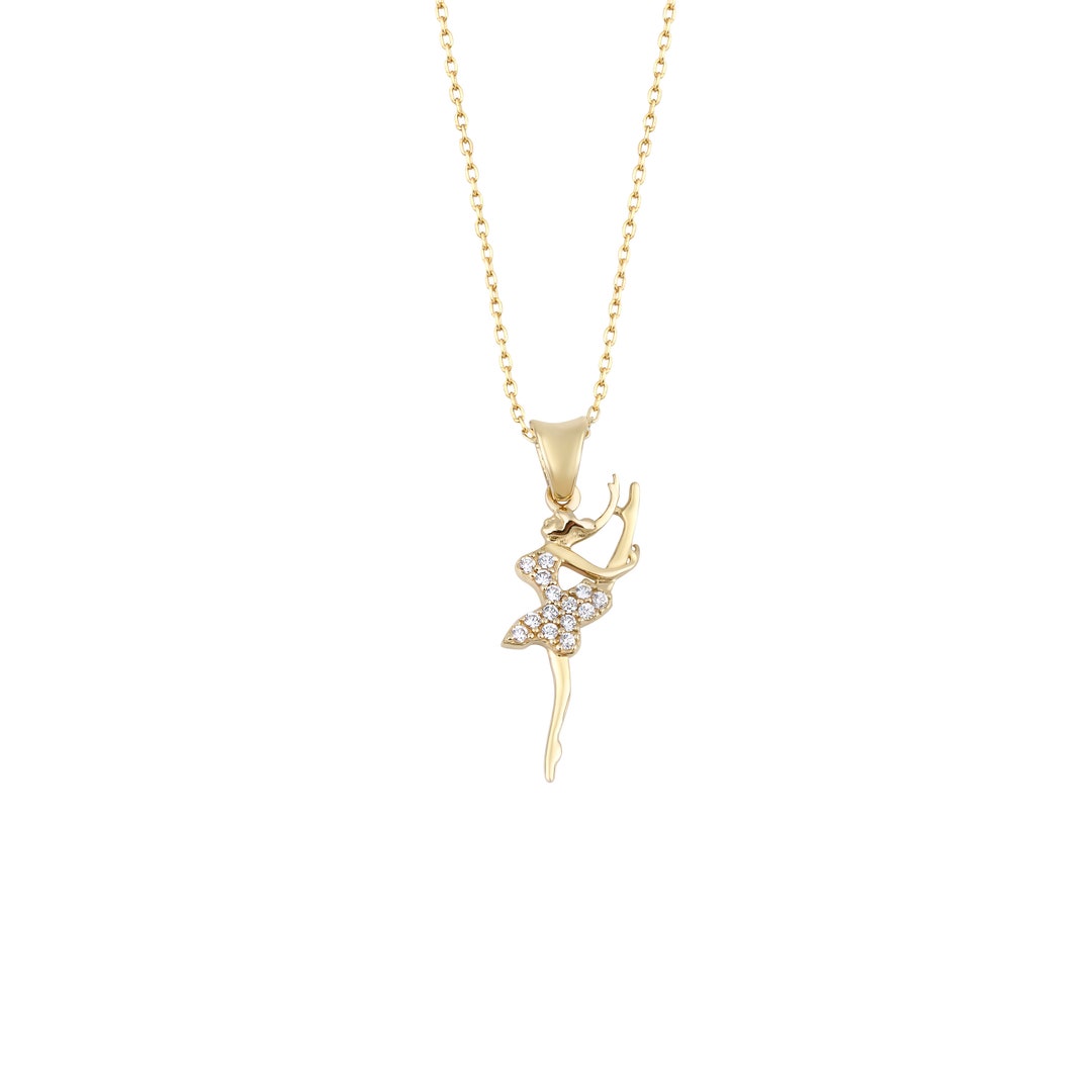 14k Gold Ballerina Necklace, Dainty Gold Ballerina Pendant, Gold ...