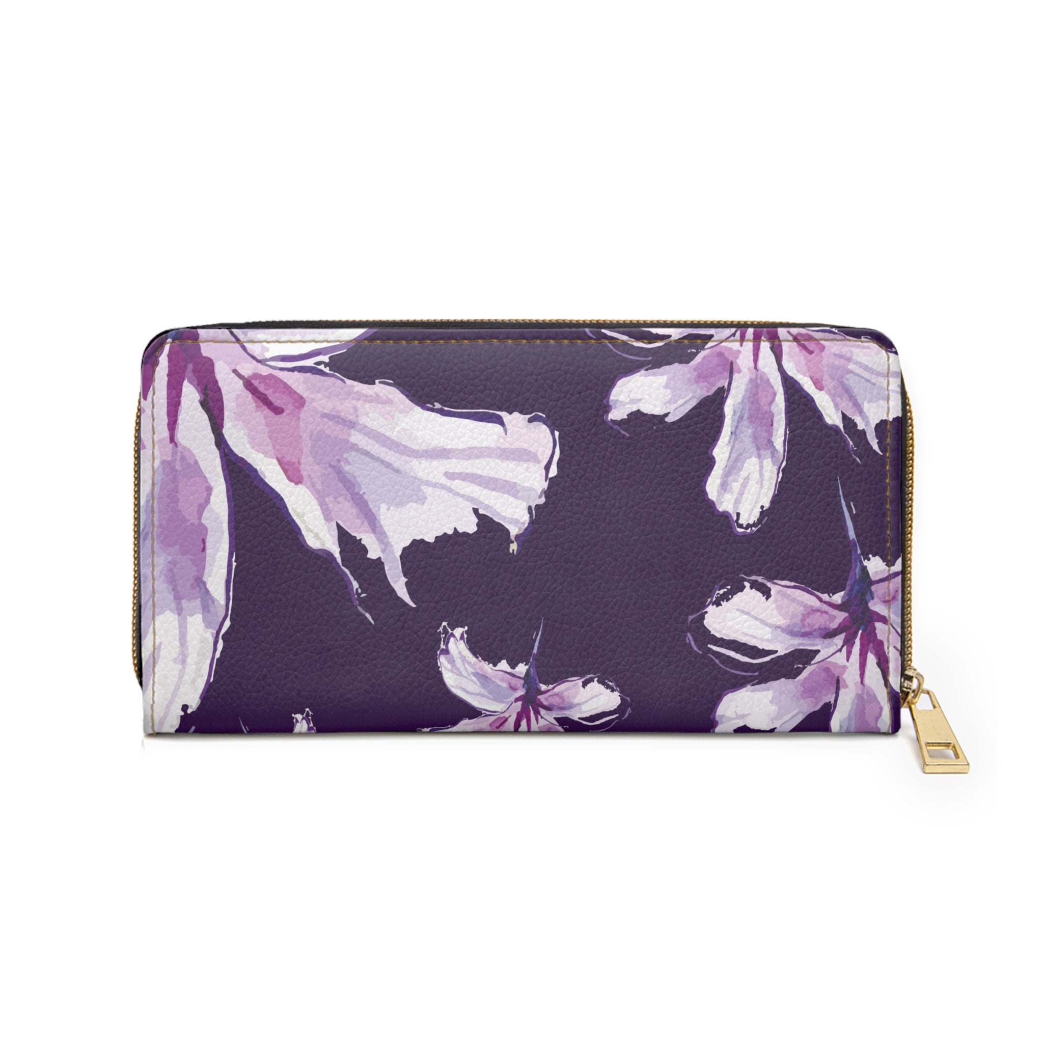 Purple Flower Wallet for Women Boho Floral Zipper Wallet Cute Floral ...