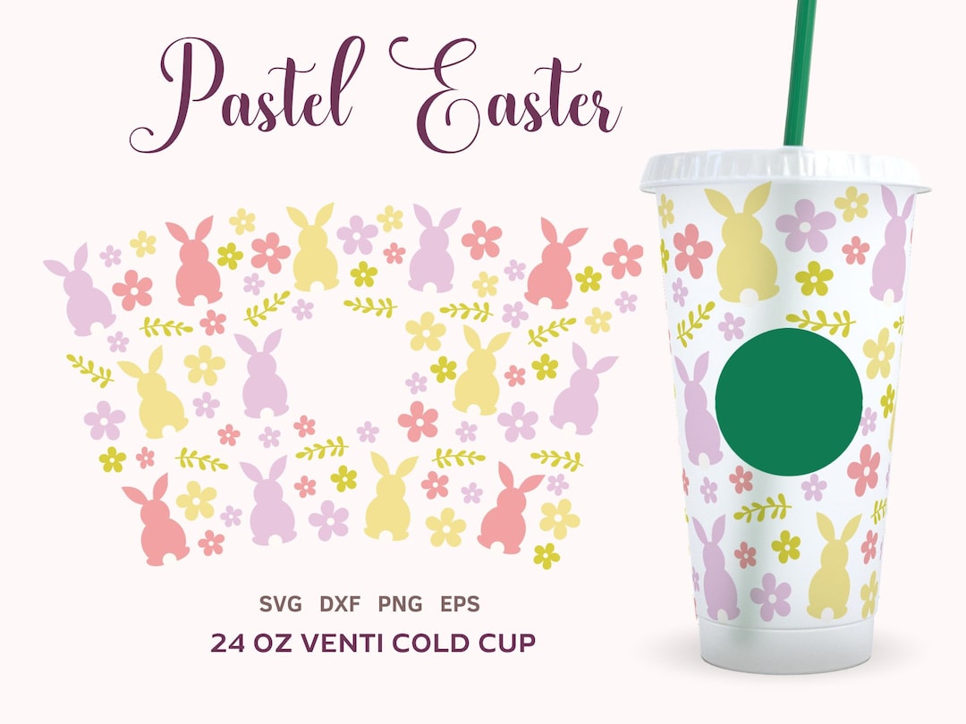 Easter Bunny Cold Cup Wrap SVG, Cute Easter Coffee Cold Cup 24 Oz ...