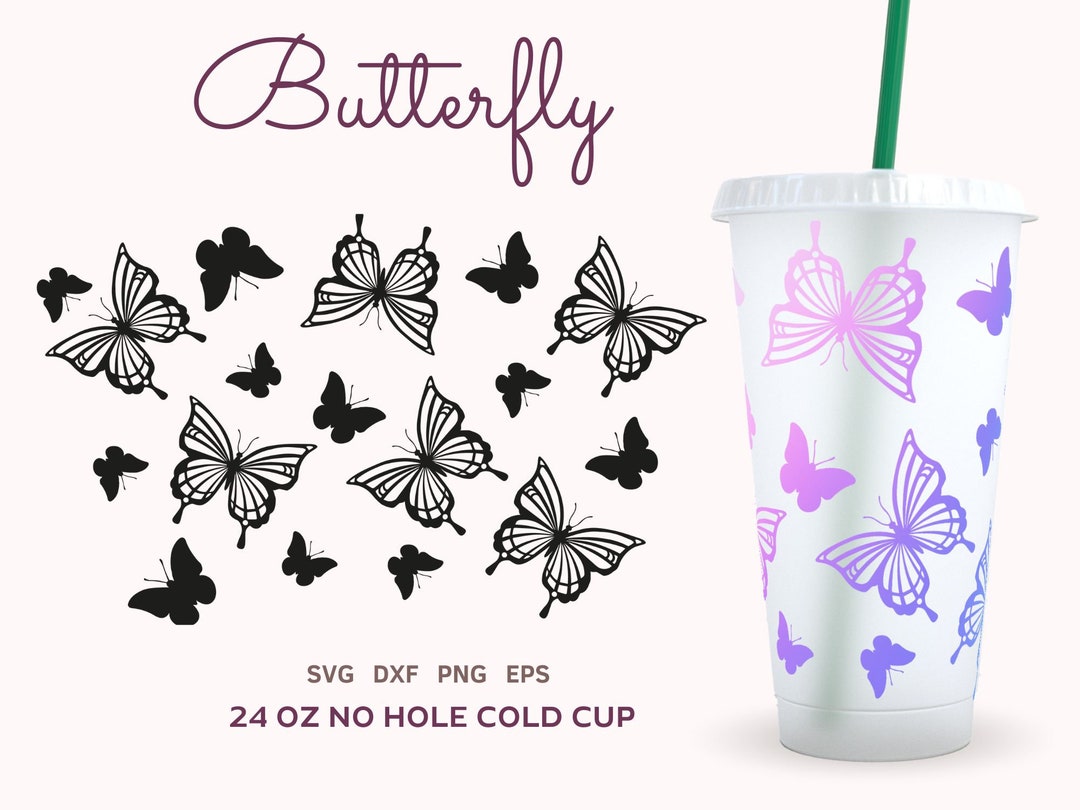 BUTTERFLY SVG Cold Cup Wrap, No Hole Butterfly Coffee Cold Cup 24 Oz ...
