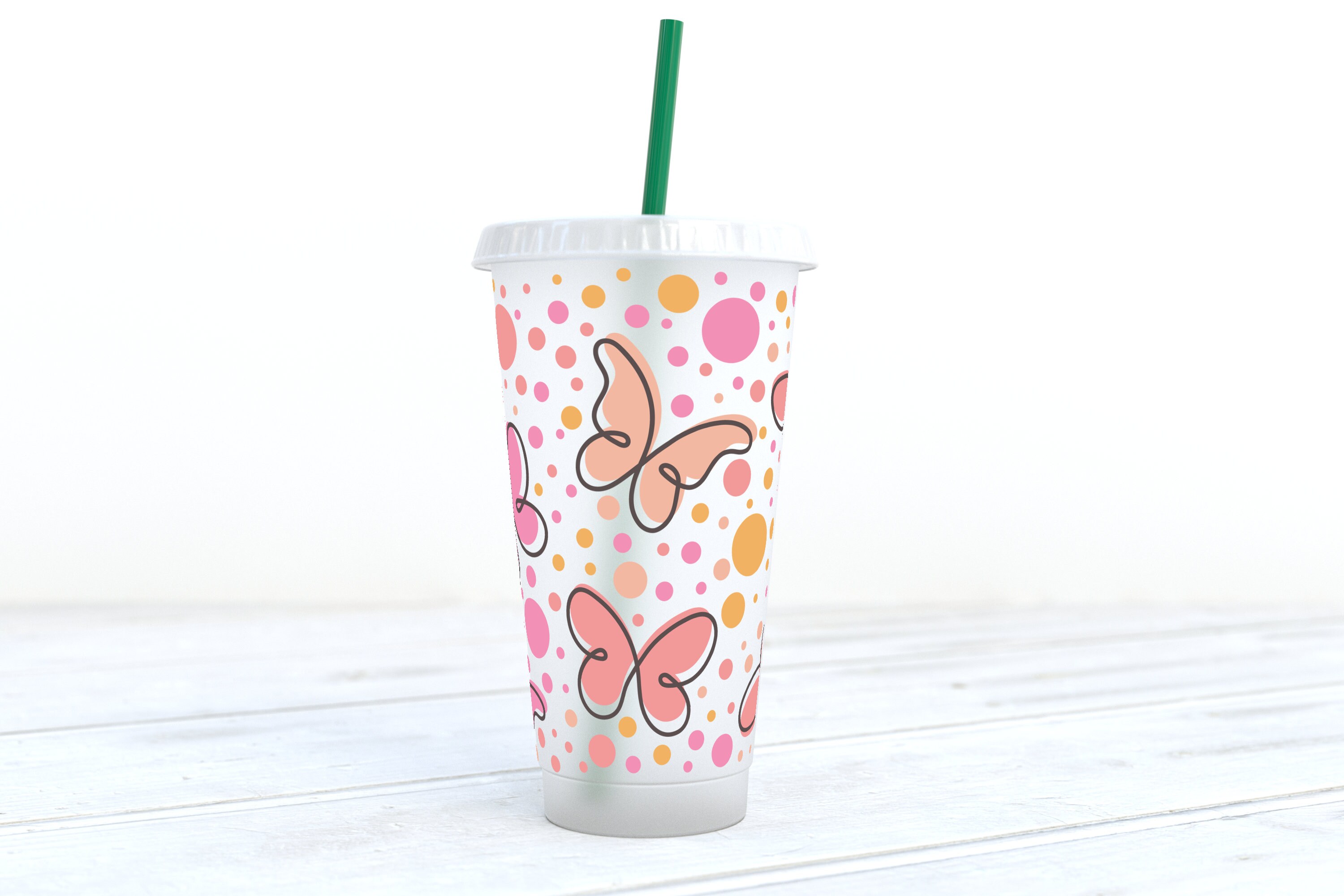 Butterfly SVG Wrap, No Hole Cold Cup 24 Oz, Summer Coffee Cup SVG ...