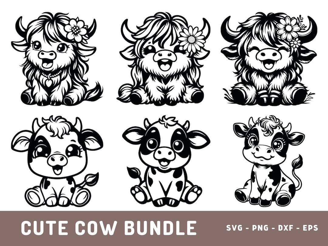 Cute Cow Bundle SVG, Happy Highland Cow Design, Cow Png, Cute Cow Svg ...