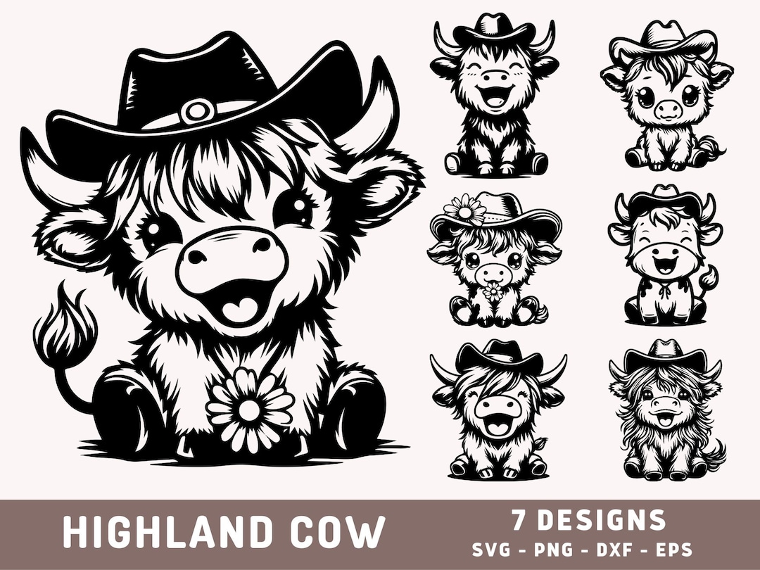 Cute Highland Cow Bundle Svg Happy Highland Cow Design Cow Png Cute Cow Svg Highland Cow