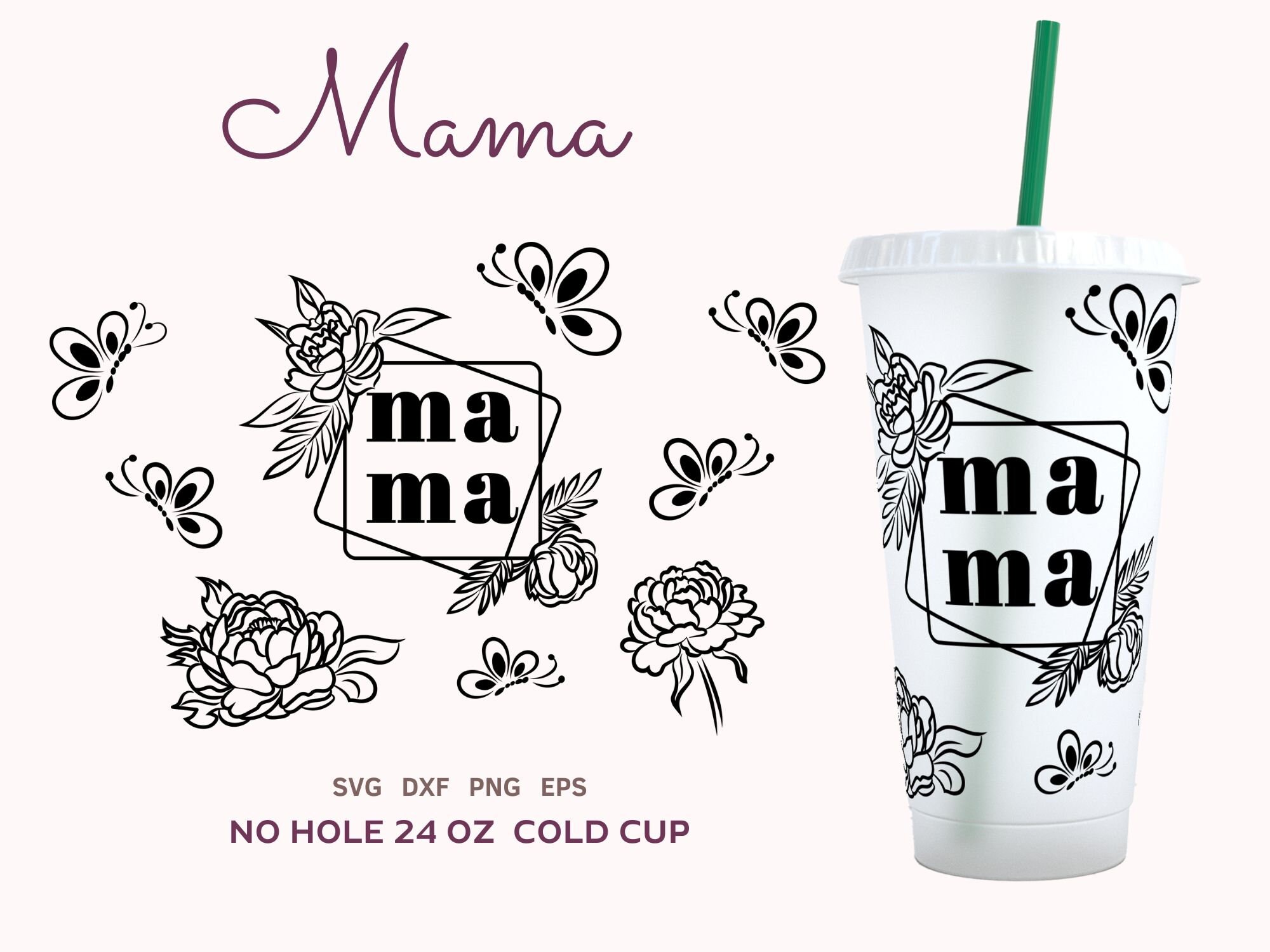 Floral Mama Cold Cup Svg Mom No Hole Coffee Cup Wrap Peony - Etsy