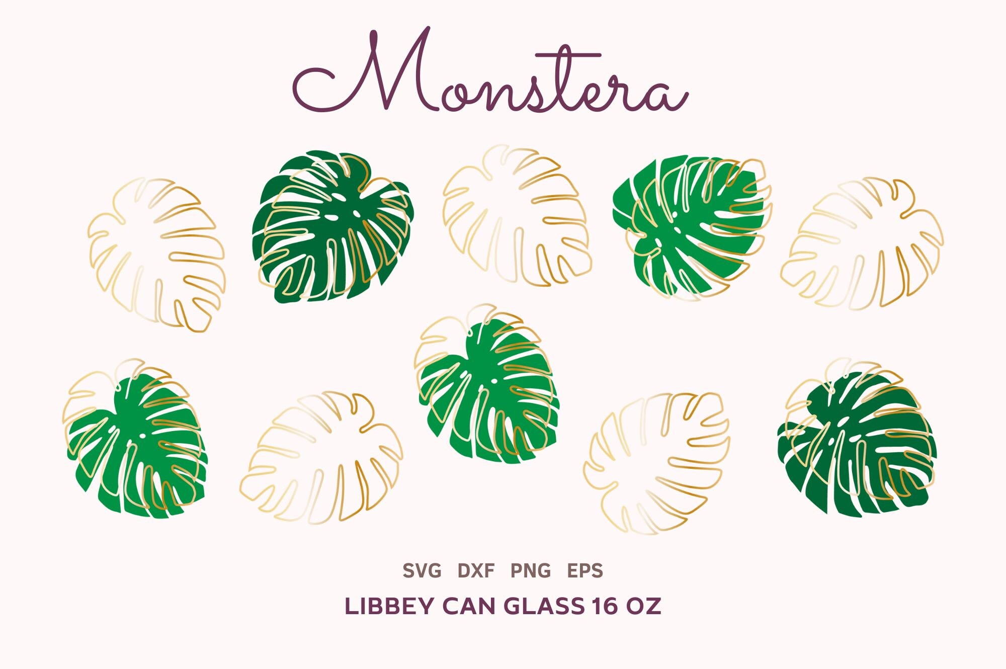 MONSTERA SVG LIBBEY Can Glass 16 Oz Floral Svg Files for - Etsy