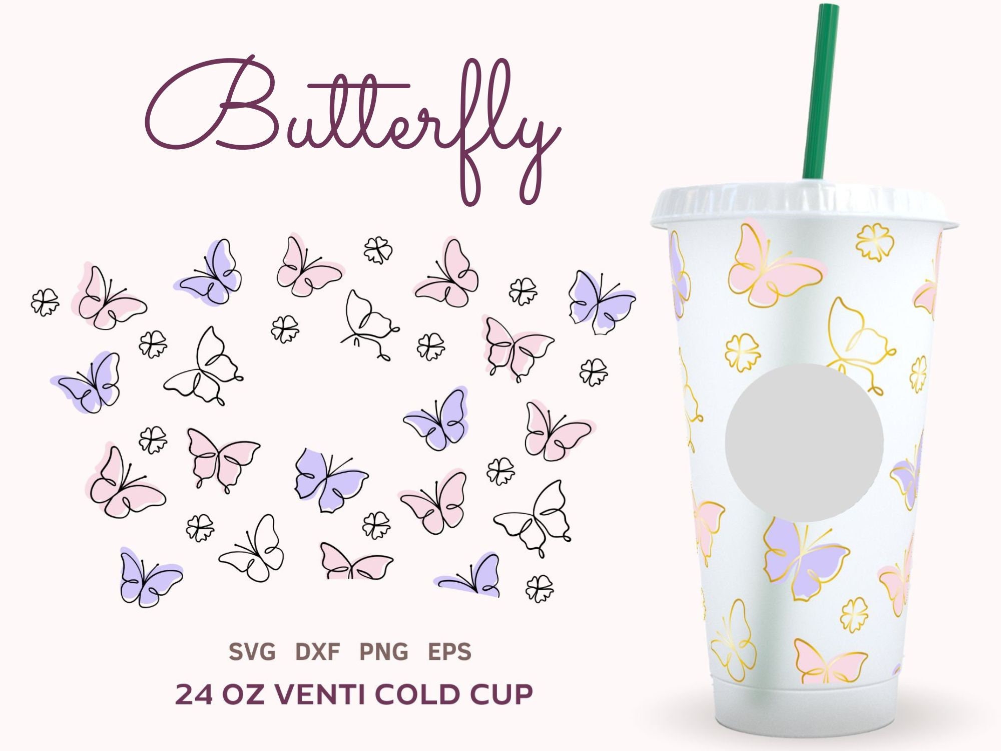 BUTTERFLY COLD Cup SVG 24oz Venti Cold Cup Svg Coffee Cup - Etsy