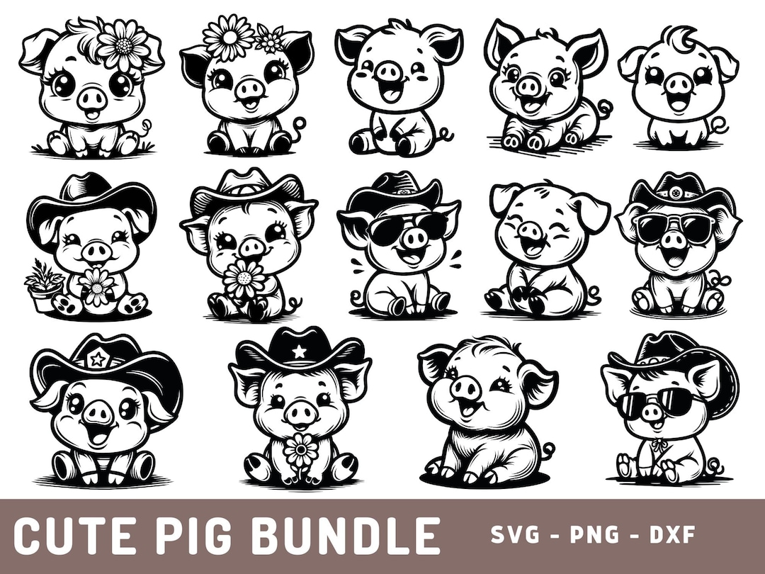 Cute Pig Bundle Svg, Baby Pig Svg, Pig Svg, Piglet Svg, Floral Pig ...
