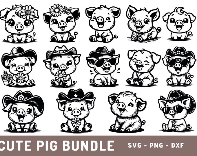 Cute Pig Bundle Svg, Baby Pig Svg, Pig Svg, Piglet Svg, Floral Pig ...
