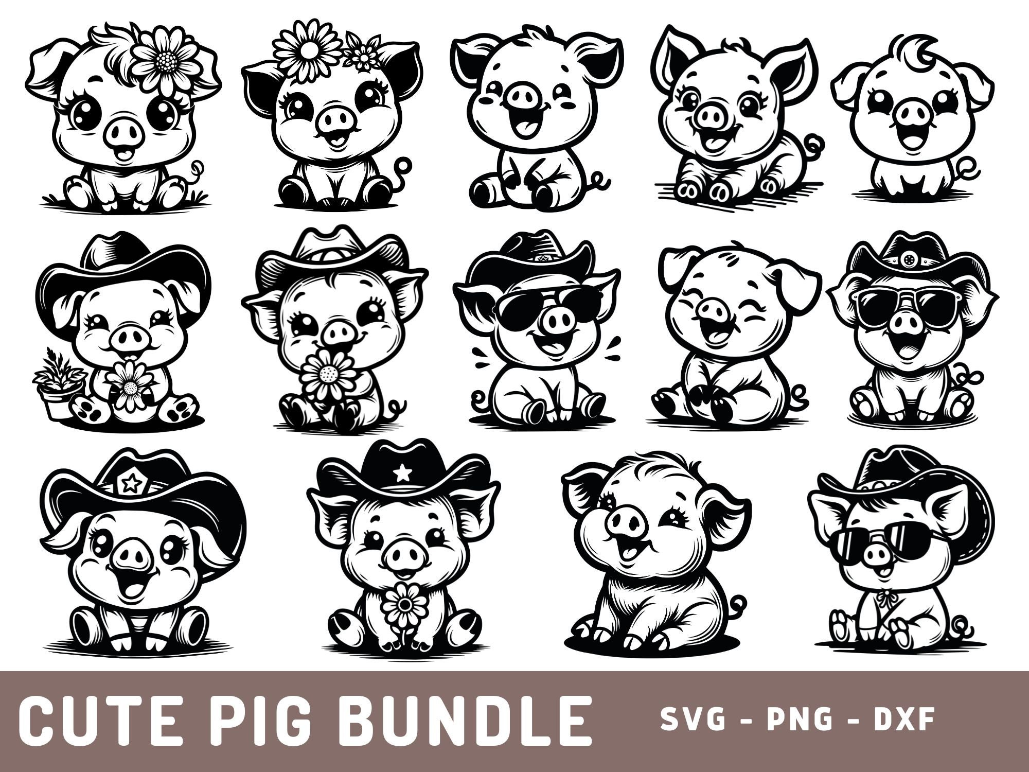 Cute Pig Bundle Svg, Baby Pig Svg, Pig Svg, Piglet Svg, Floral Pig ...