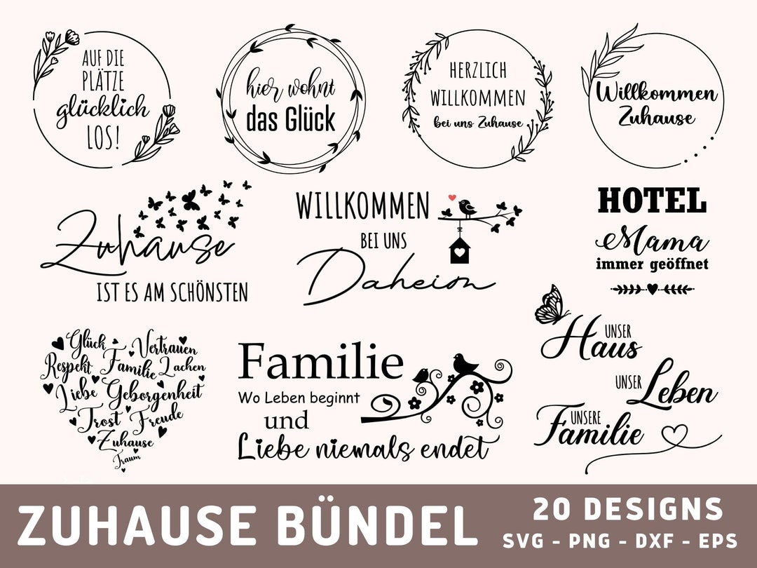 20 Plotterdateien SVG, Herzlich Willkommen PNG, Zuhause Plotterdatei, Family Welcome Bundle SVG ...