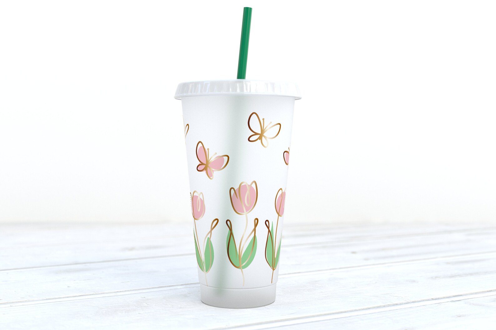 SPRING BUTTERFLY Cold Cup SVG, Tulip No Hole Venti Cold Cup 24oz Svg ...