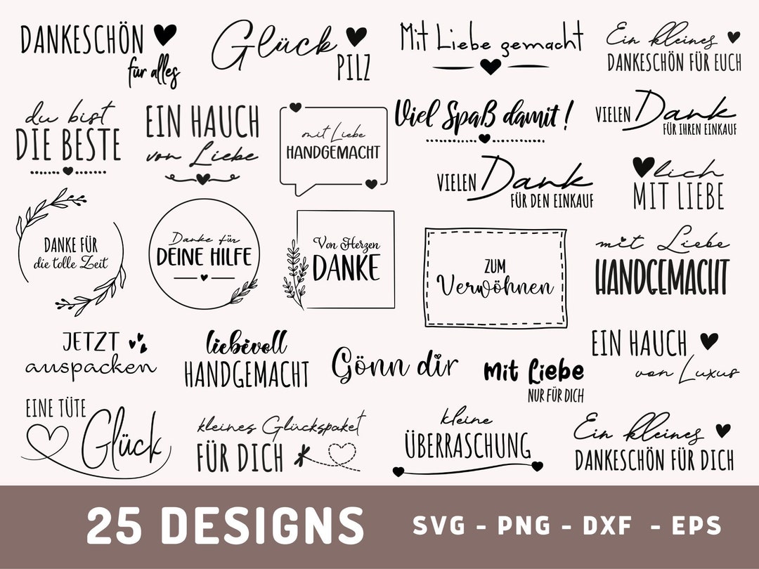 25 Deutsche Danke Sprüche SVG, Label Lettering, Plotterdatei Deutscher Schriftzug, Schnittdatei ...