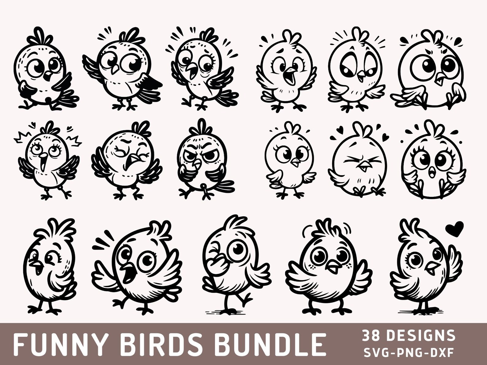 Funny Birds Bundle Svg, Cute Birds Design, Crazy Birds Clipart Svg ...