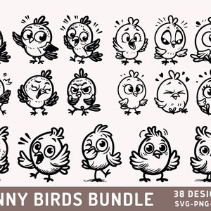 Funny Birds Bundle Svg, Cute Birds Design, Crazy Birds Clipart Svg ...