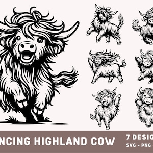 Dancing Highland Cow Bundle Svg, Cute Highland Cow Design, Farm Animal ...
