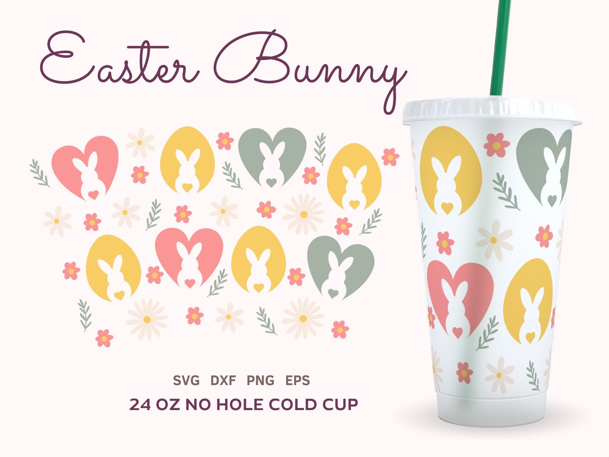 Easter Bunny SVG Cold Cup Wrap No Hole Spring Ice Coffee - Etsy