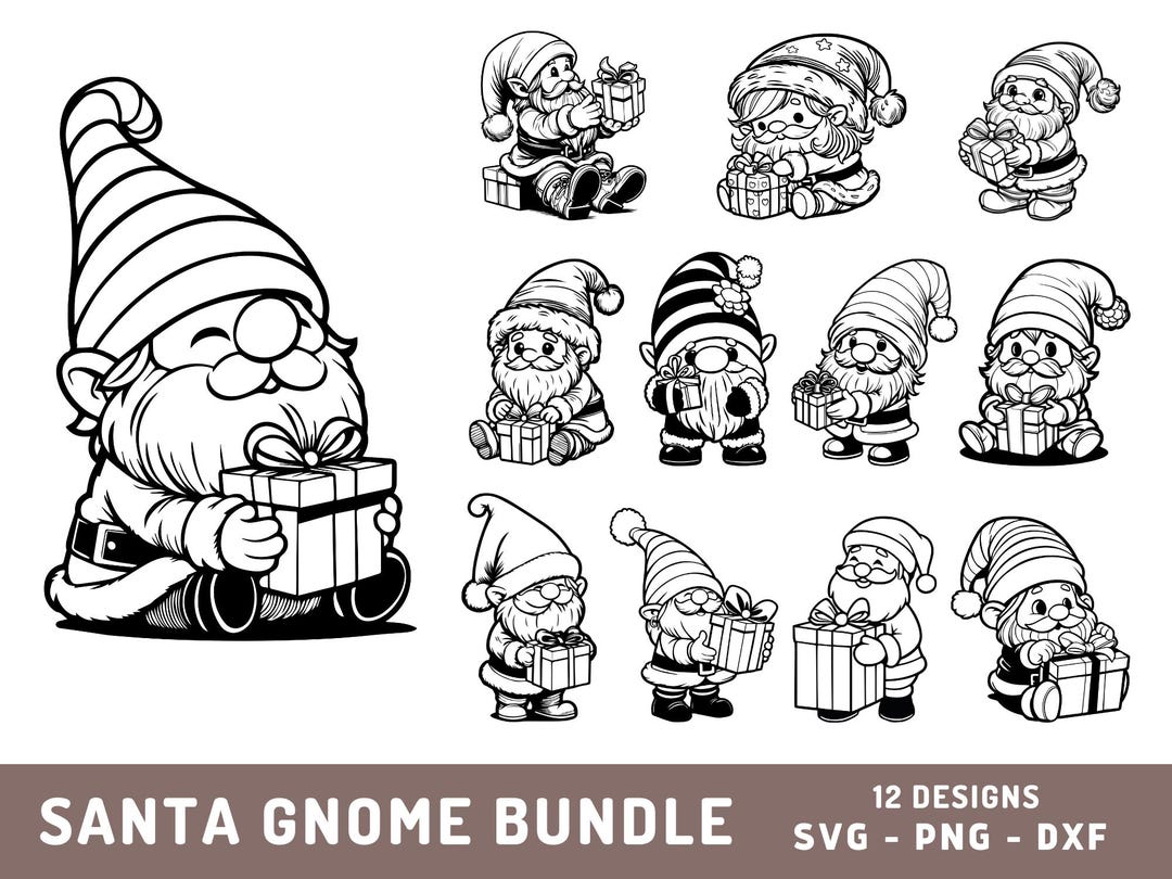 Christmas Gnome Svg Bundle, Gnome Clipart, Gnome Silhouette Svg, Gnomes ...