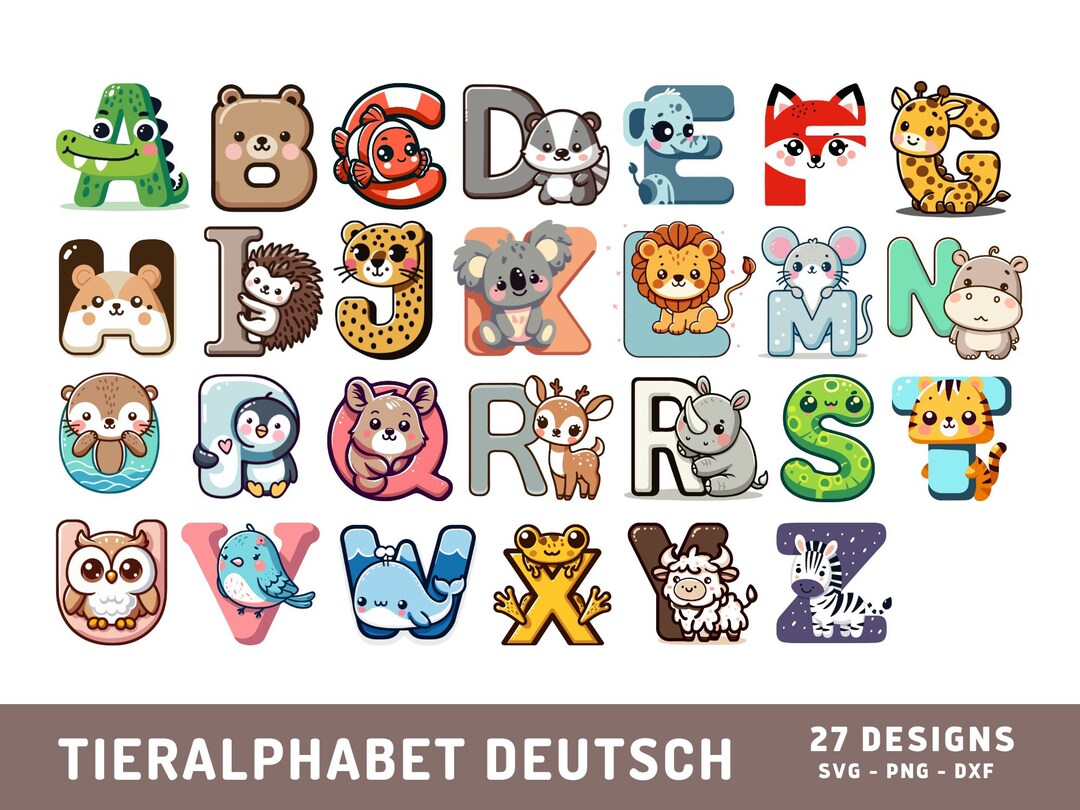 German Kids Animal Alphabet SVG, Plotter ABC Files, Nursery Animal ...