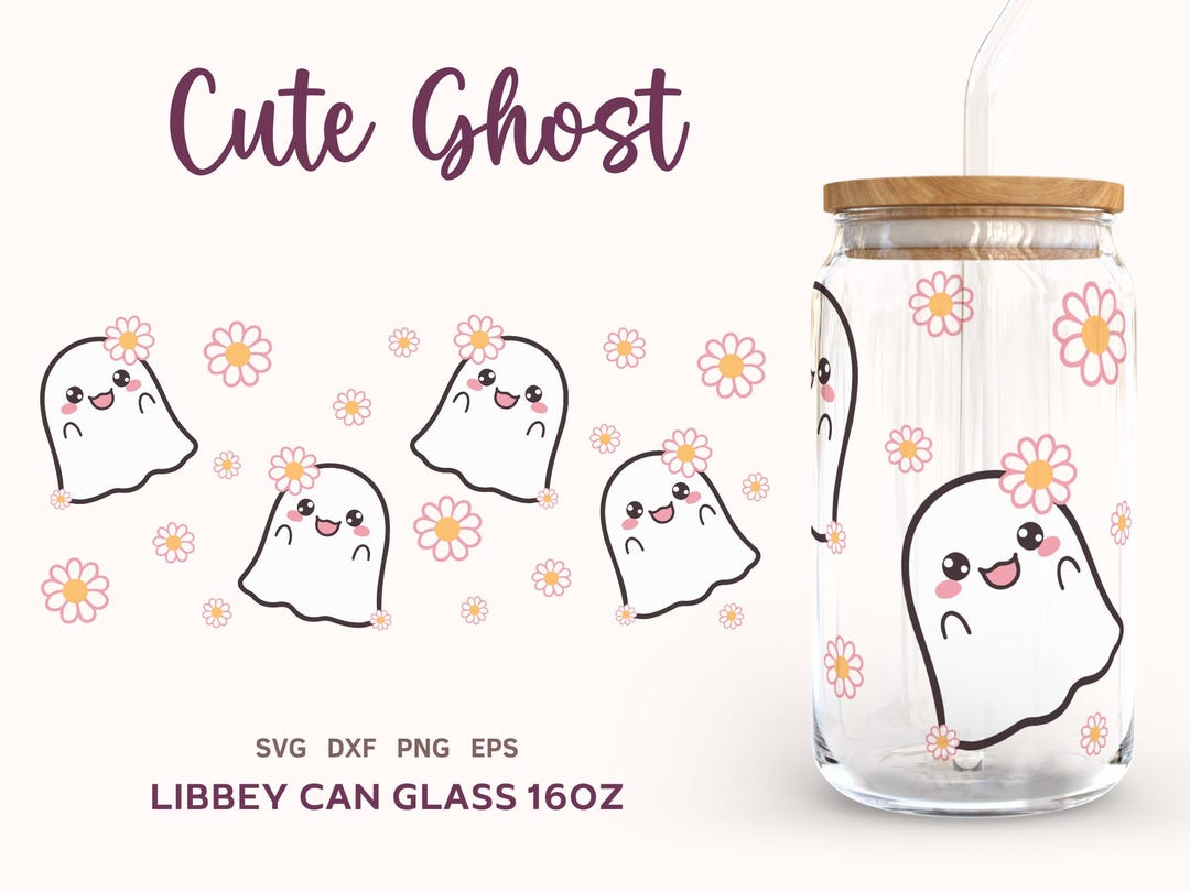 CUTE GHOST SVG Wrap for Libbey 16oz Can Glass, Retro Halloween Svg ...