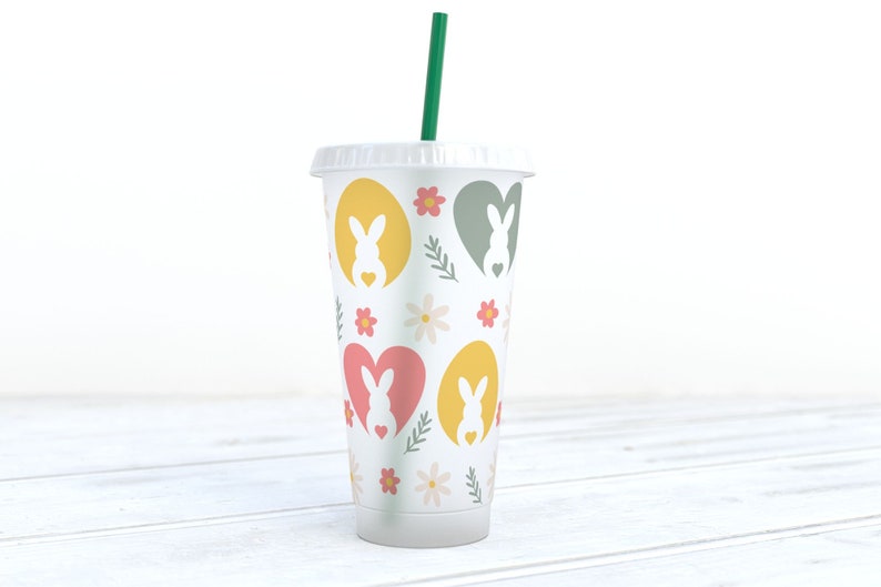 Easter Bunny SVG Cold Cup Wrap, No Hole Spring Ice Coffee Template 24 ...
