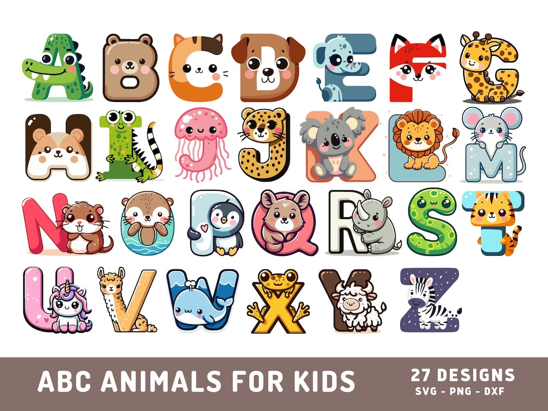 Kids Animal Alphabet SVG, Cute ABC Png, Nursery Animal Letters Clipart ...