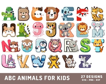 Kids Animal Alphabet SVG, Cute ABC Png, Nursery Animal Letters Clipart ...