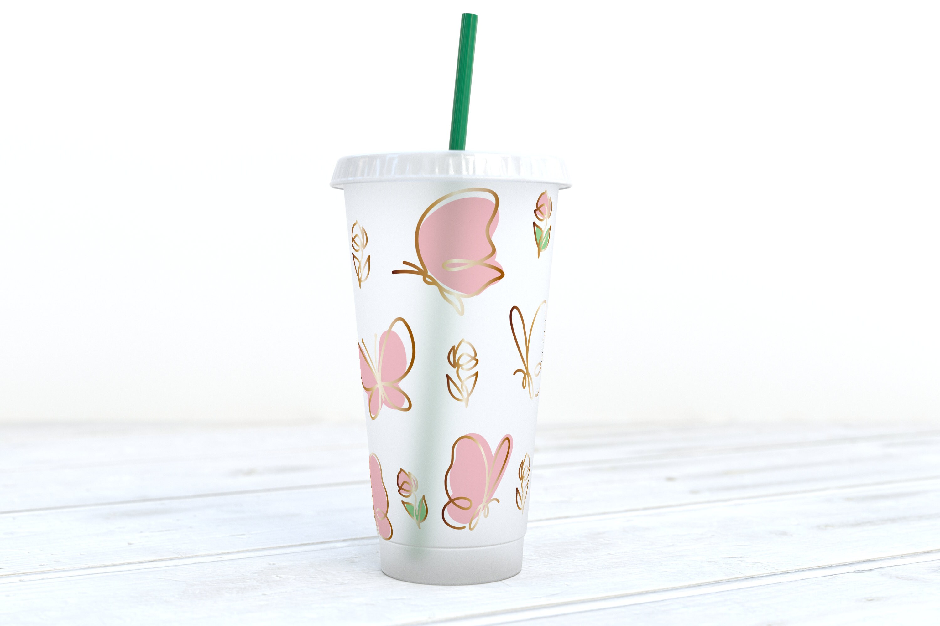 24oz BUTTERFLY COLD Cup SVG, Tulip No Hole Venti Cold Cup Svg, Spring ...